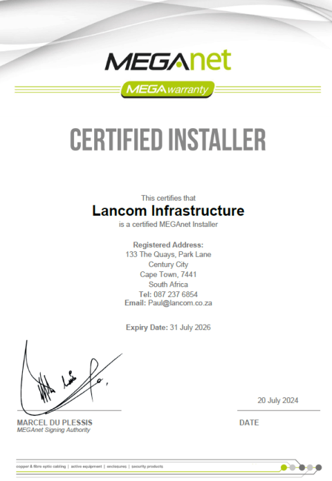 Meganet structured cabling certification - Lancom infrastructure